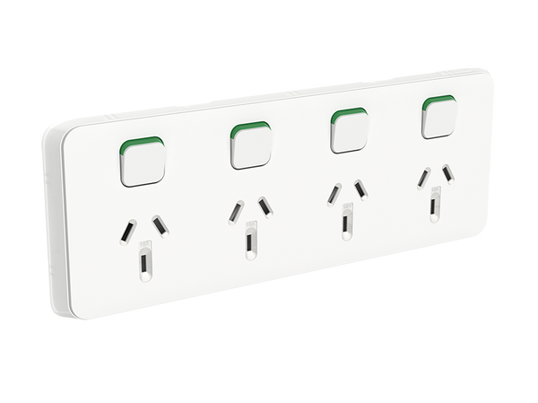 Clipsal Iconic Quad Switch Socket Outlet, Horizontal Mount, 250V, 10A ...
