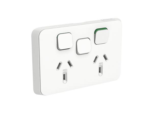 Clipsal Iconic Twin Switch Socket Outlet, Horizontal Mount, 250V, 10A ...